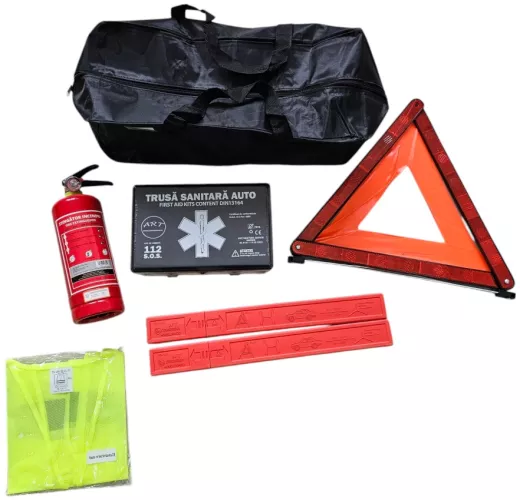 Kit siguranta auto omologat format din Trusa medicala Stingator 1 Kg cu