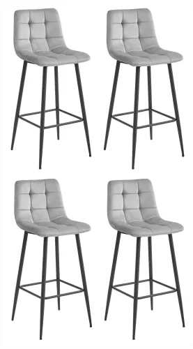 Set 4 Scaune Bar Simon Catifea Gri Deschis - domo.ro