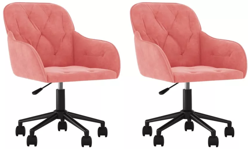 Scaune De Bucatarie Pivotante 2 Buc. Roz Catifea 8720287017110 - domo.ro