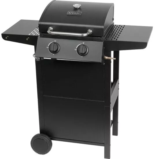 Gratar gradina grill dreptunghiular cu gaz 2 arzatoare cu roti capac ...