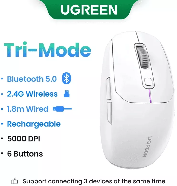 UGREEN Mouse de gaming 5000DPI Mouse wireless Bluetooth 5.0 2.4G Mouse cu fir - domo.ro