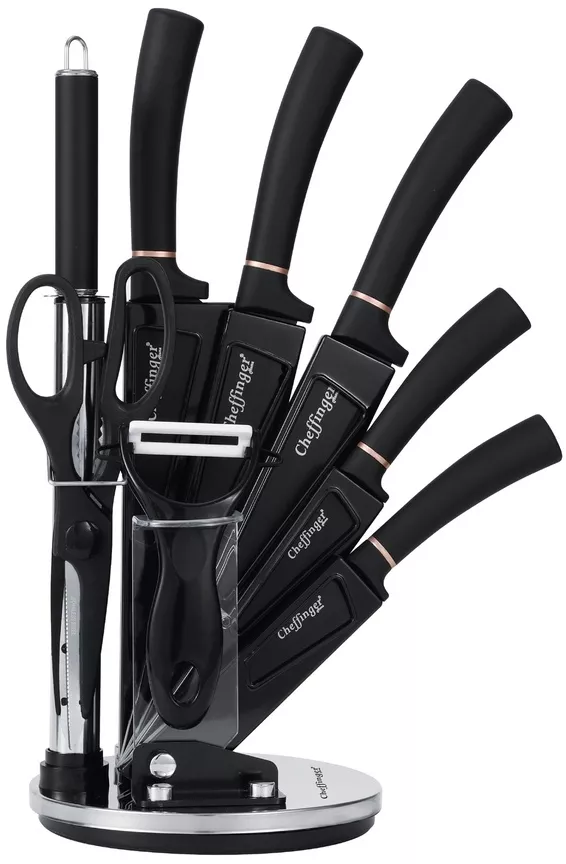 Set de cutite cu 9 piese cutit de bucatar suport pentru cutite rotativ ...