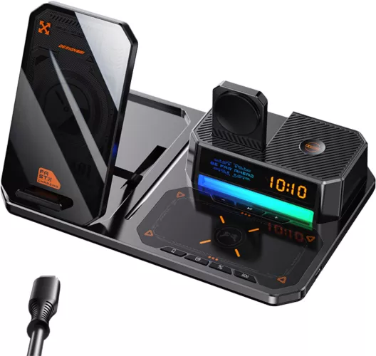 Suport wireless incarcare cu ceas digital si boxa Bluetooth 6 in 1 30W ...