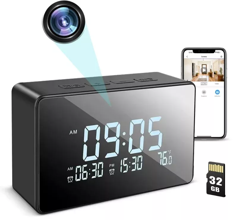 Ceas de birou cu Camera Spion iUni IP61 Full HD 32GB Wi-Fi Night Vision ...