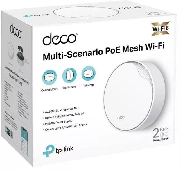 Routere Wireless TP-LINK DECO X50-POE AX3000 MESH 2PK - domo.ro