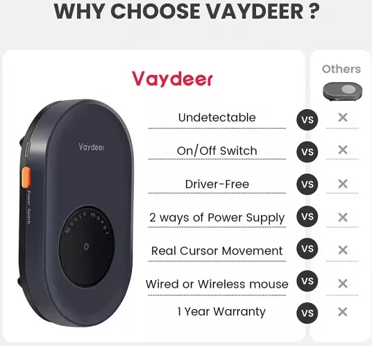Mouse Jiggler Vaydeer Plug and Play USB cu buton pornit oprit fara ...