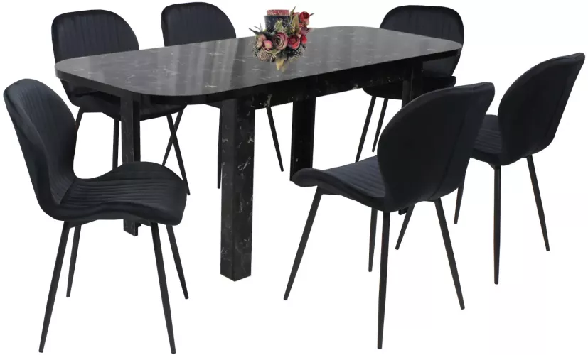 Set masa extensibila cu 6 scaune bucatarie. Roma Negru and Opal Negru ...