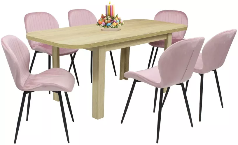 Set masa extensibila cu 6 scaune bucatarie. Roma Stejar and Opal Roz 27815
