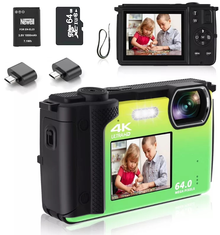 Aparat foto/video cu WiFi 4K 64MP-Ultra HD Ecrane duble 16x Digital zoom