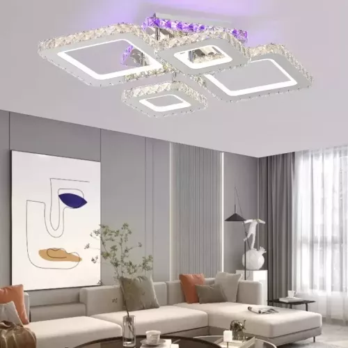 Lustra LED cu telecomanda si cristal NOVA RHOMBA RGB 60W 4 Patrate ...