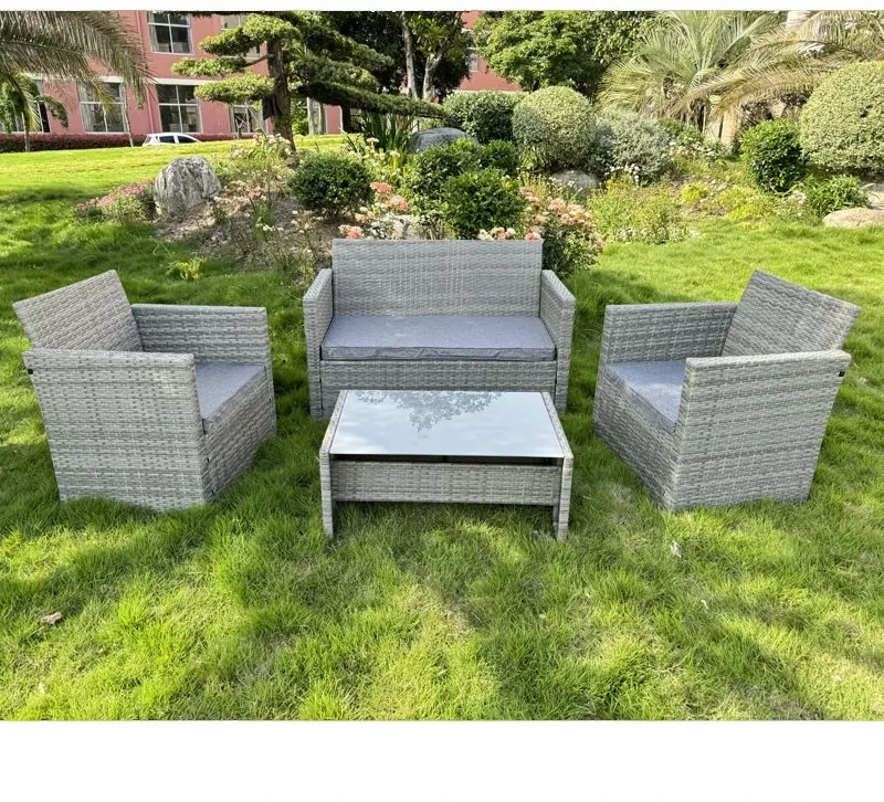 Set mobilier pentru gradina 2 fotolii masuta canapea ratan gri perne ...
