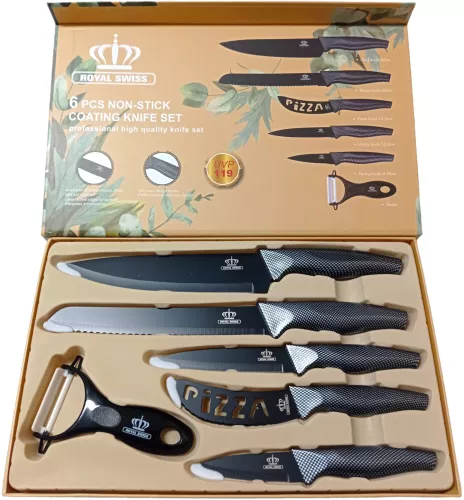Set cutite din otel inoxidabil 6 piese negru qelt_965867816