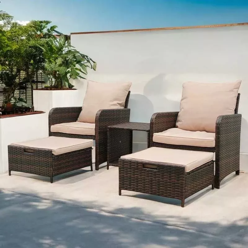 Set mobilier gradina 2 fotolii si 2 tabureti otoman masuta cafea perne ...