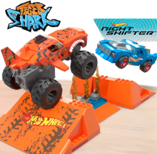 Hot wheels monster truck mega set constructie cursa tiger shark chomp