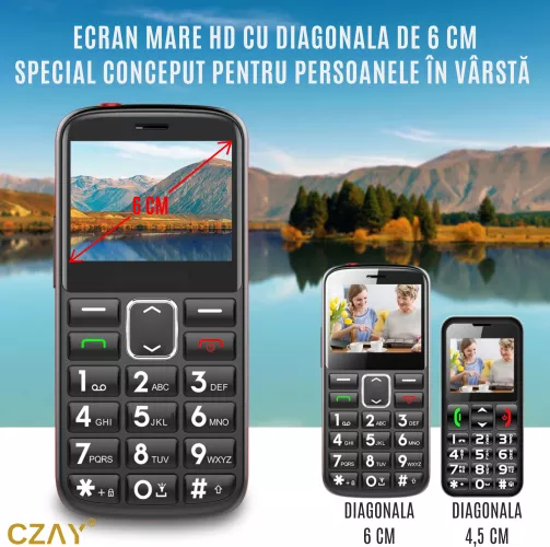 Telefon Mobil Seniori CZAY® cu Taste Mari si Buton SOS pentru Siguranta