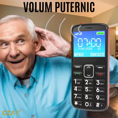 Telefon Mobil Seniori CZAY® cu Taste Mari si Buton SOS pentru Siguranta