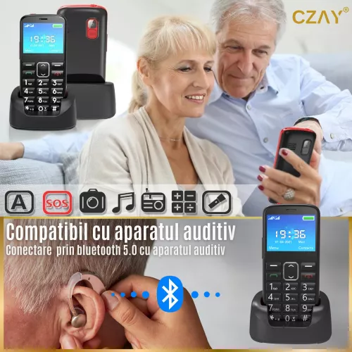 Telefon Mobil Seniori CZAY® cu Taste Mari si Buton SOS pentru Siguranta